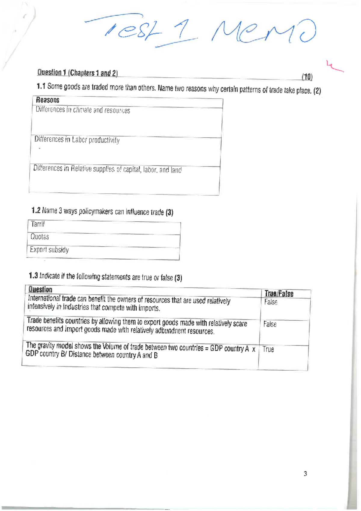 Semester test 1 memo - practice purposes - fiest 1 MCMO Question 1 ...