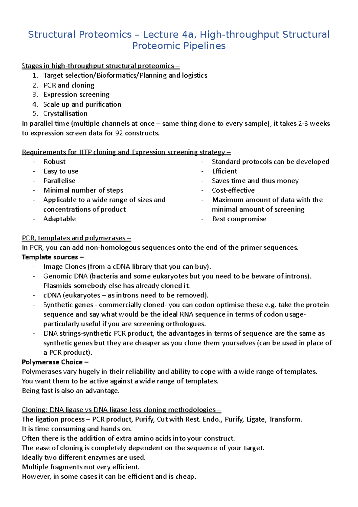 Structural Proteomics Lecture 4a - Structural Proteomics – Lecture 4a, High-throughput ...
