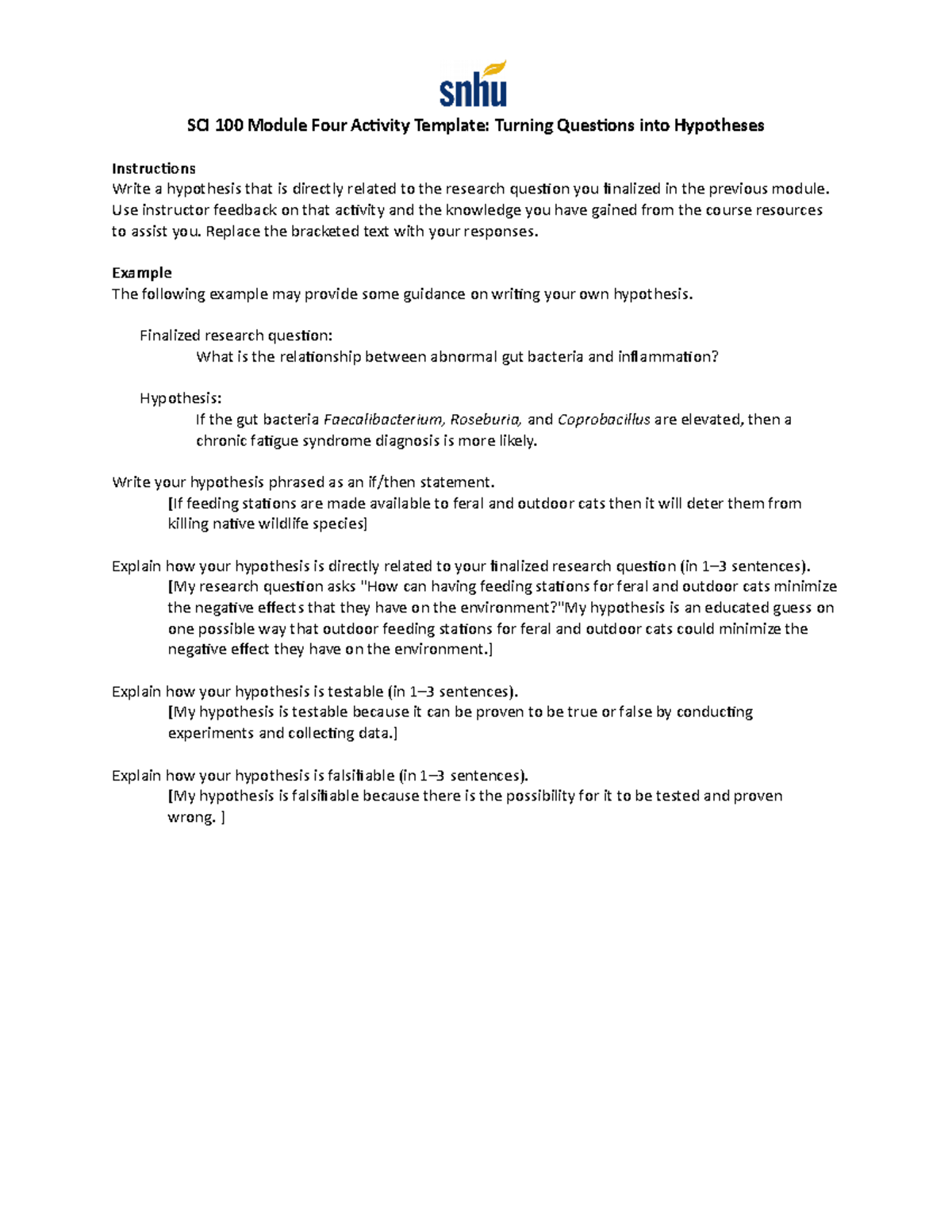 SCI 100 Module Four Activity Template - Replace the bracketed text with ...