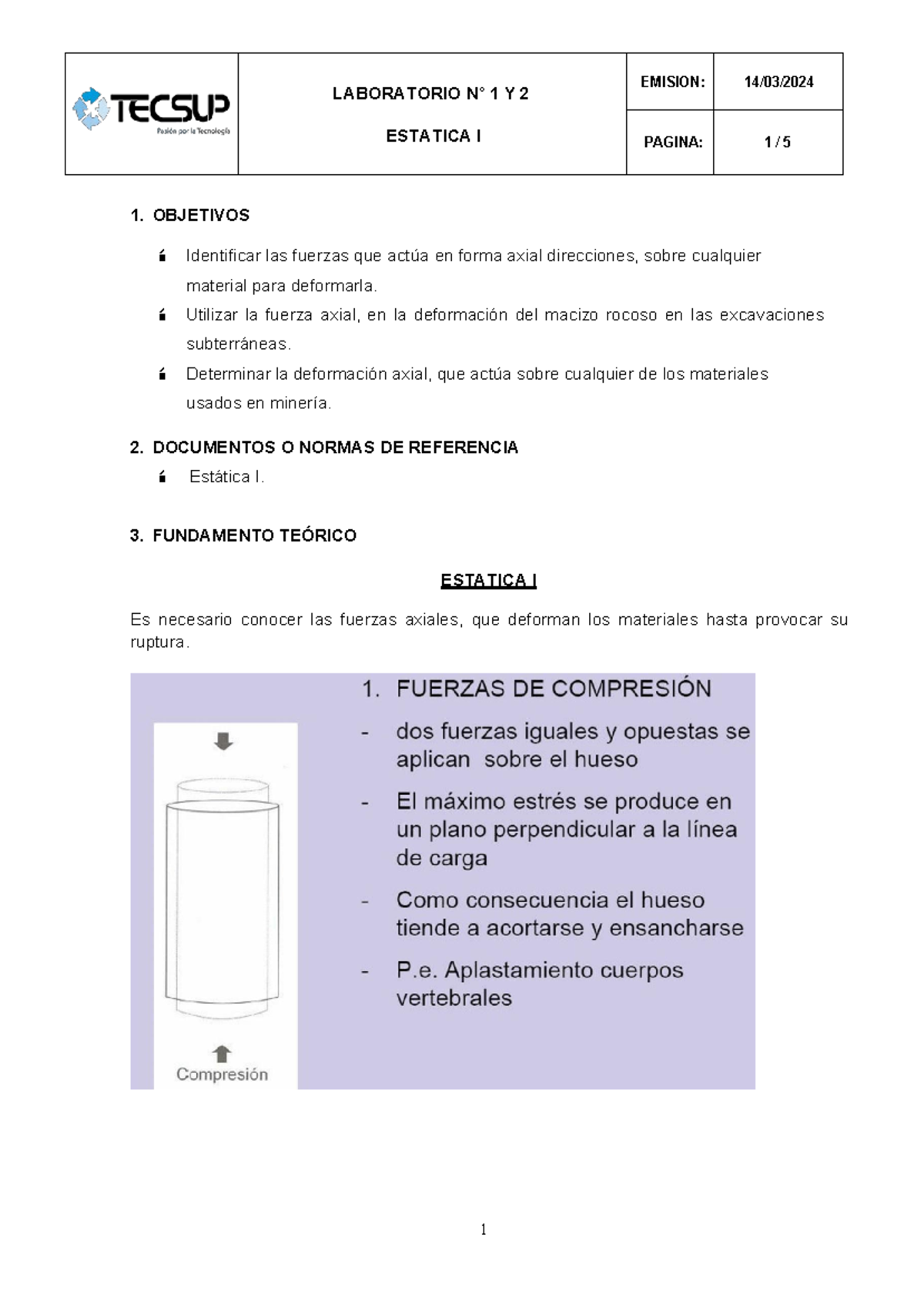 Laboratorio N 1 parte 1 - Tecsup - 1 LABORATORIO N° 1 Y 2 ESTATICA I PAGINA: 1 / 5 OBJETIVOS ...