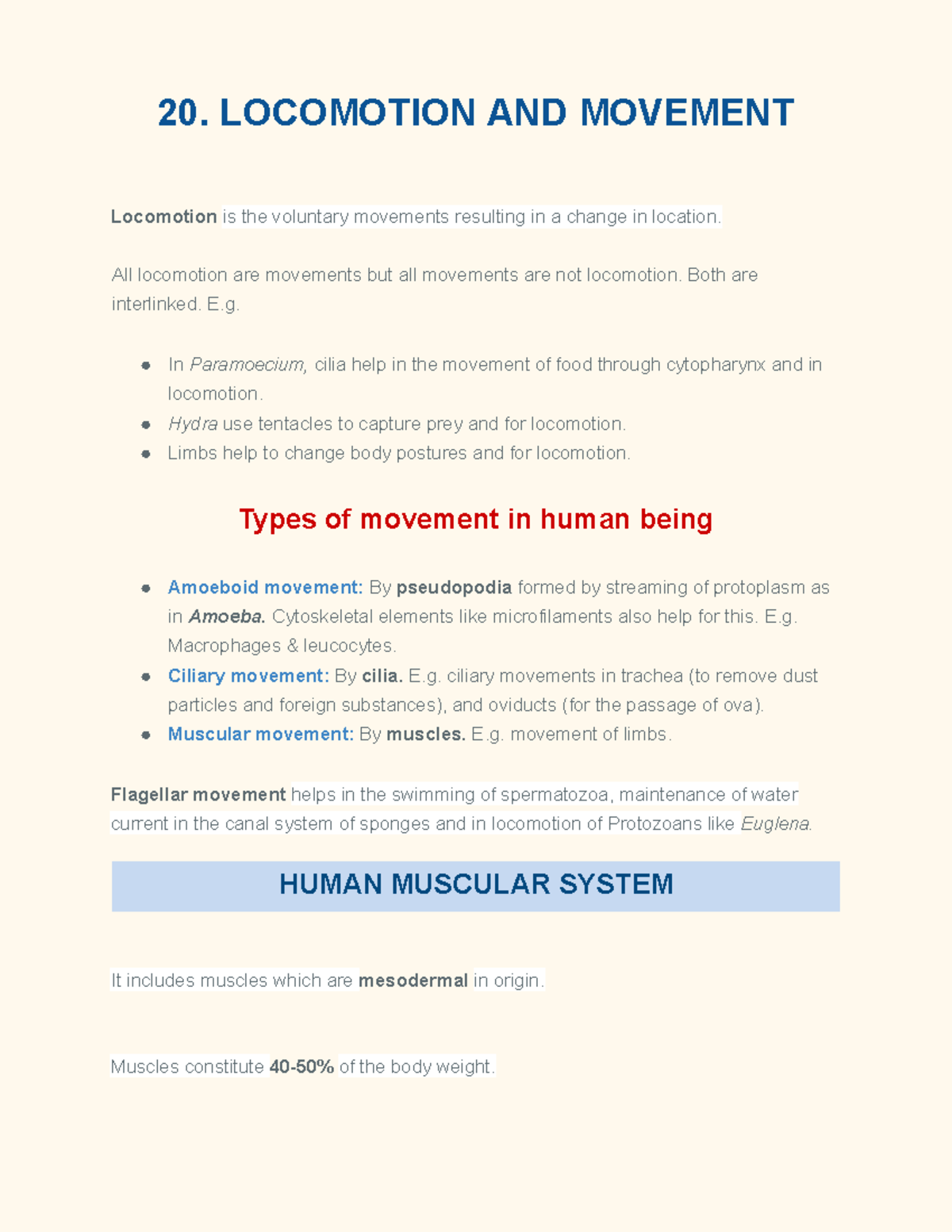 Essay - +1 CBSC Notes of Biology based on NCRTE - 20. LOCOMOTION AND ...