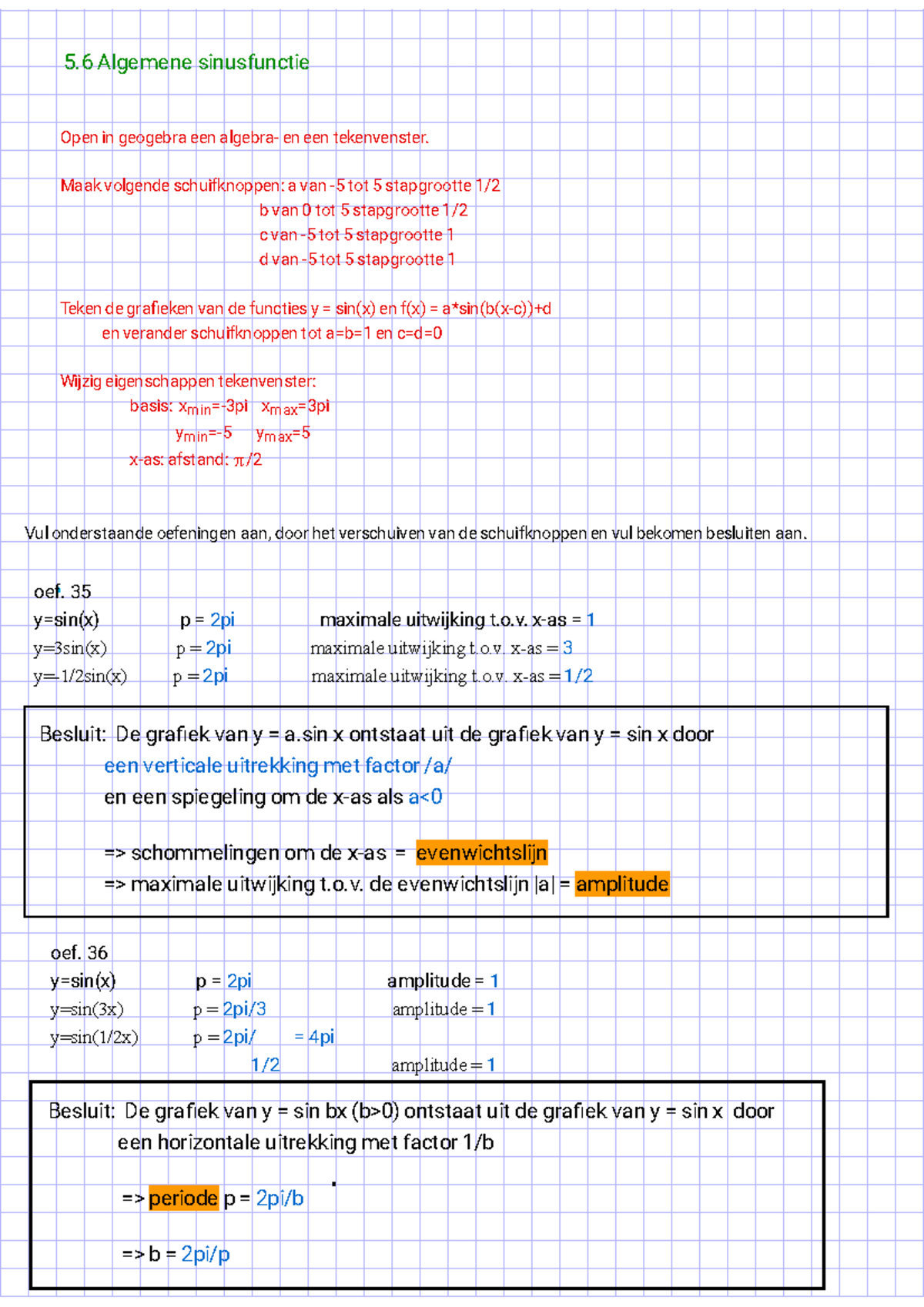 Quirine Van Eenhooghe - algemene sinusfunctie - Wiskunde - Studocu