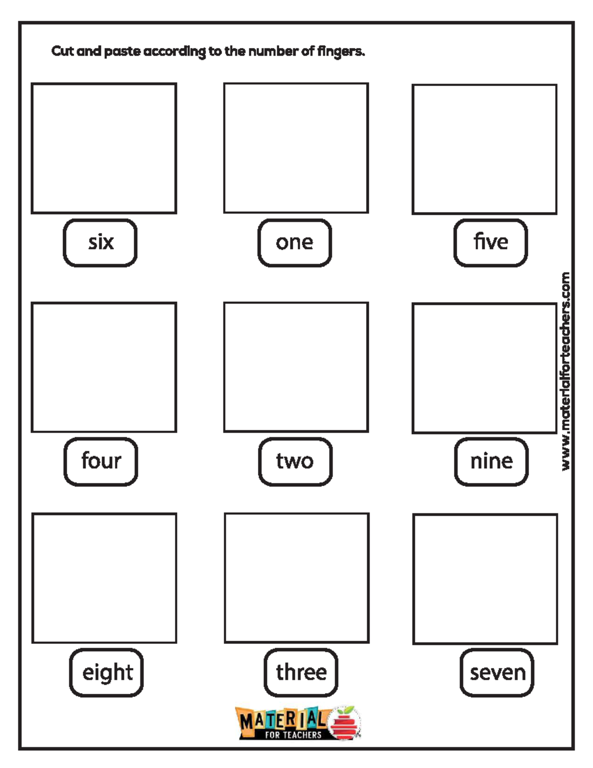 number the fingers - Lengua Española - Cut and paste according to the ...