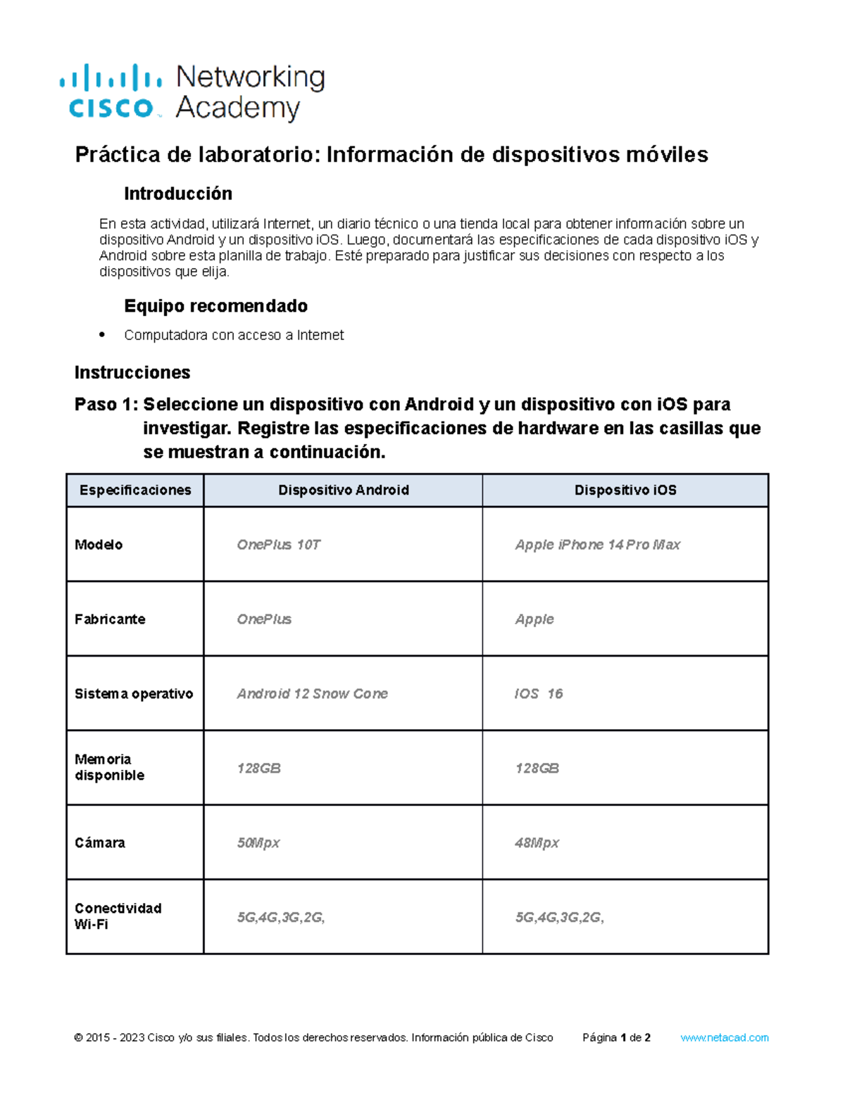 7.1.1.10 Lab - Mobile Device Information - Práctica de laboratorio ...