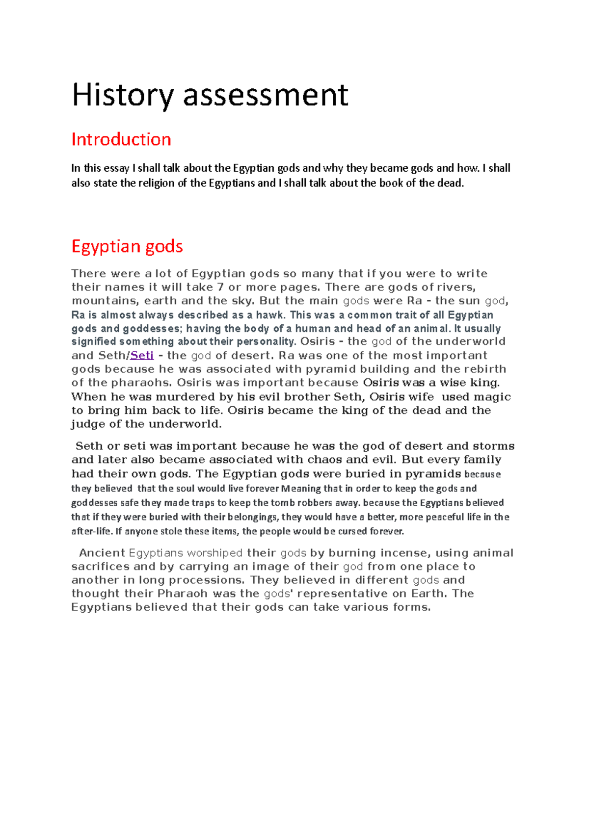 Egyptian gods 2 - detailed course work - History assessment ...
