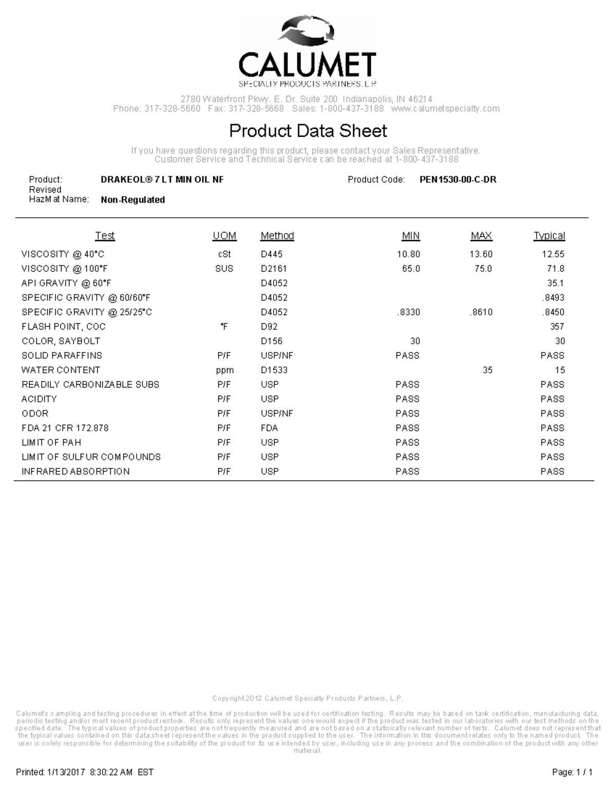 Drakeol 7 LT MIN OIL NF Data Sheet - ! - Studocu