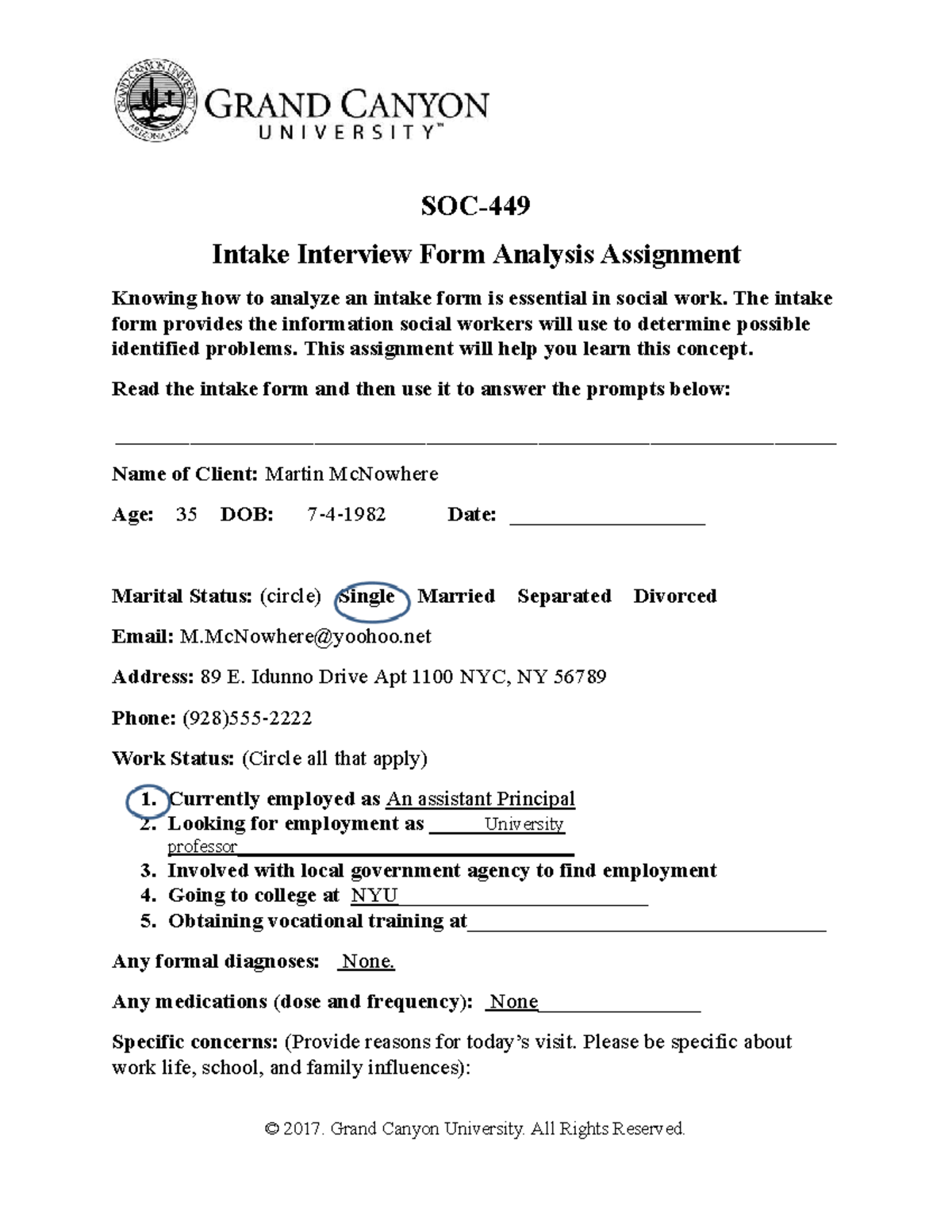 SOC 449 RS T1 Intake Form Analysis Worksheet - SOC-449 - GCU - Studocu