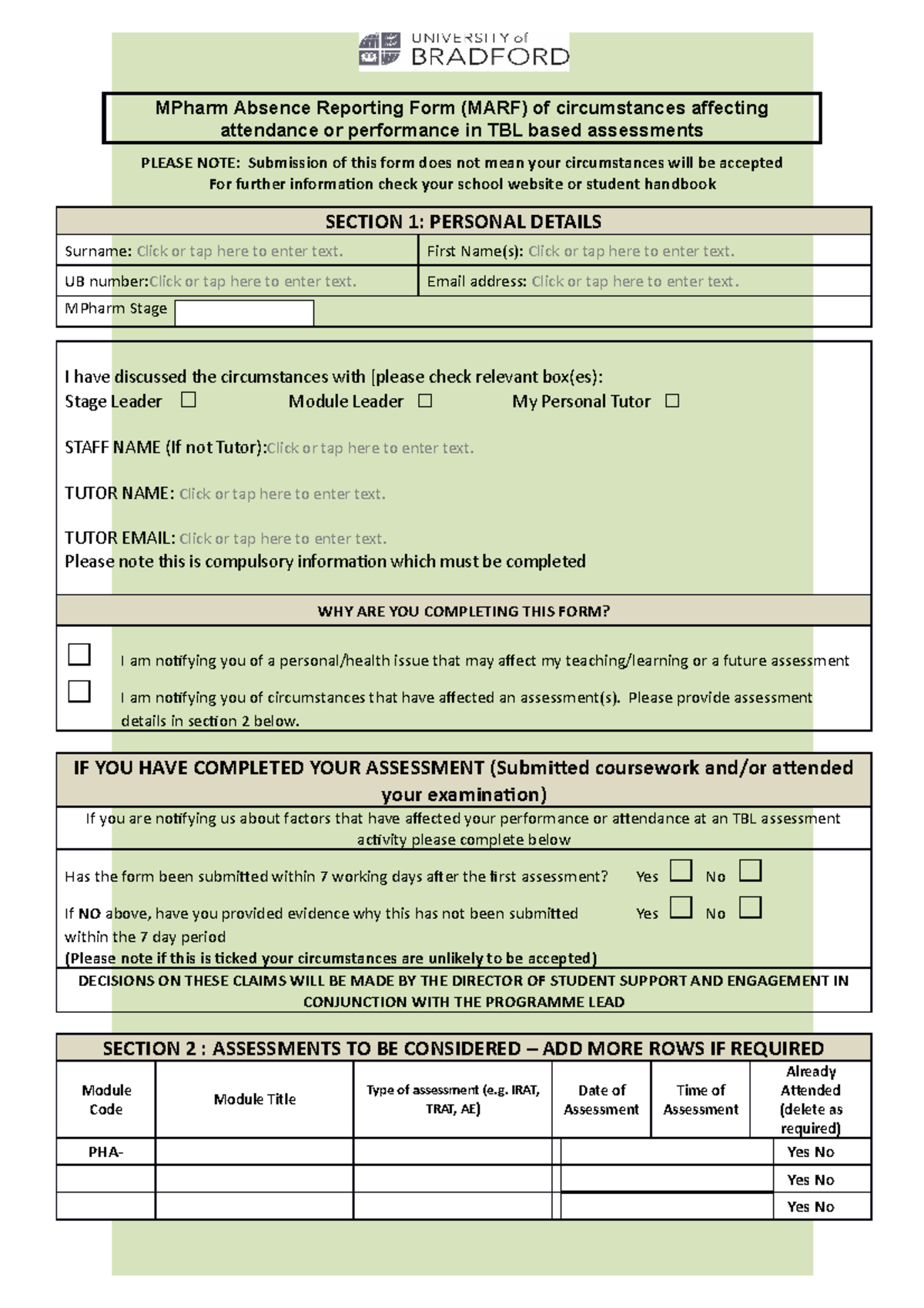 MARF Form - marf form - PHA6010-B - Bradford - Studocu