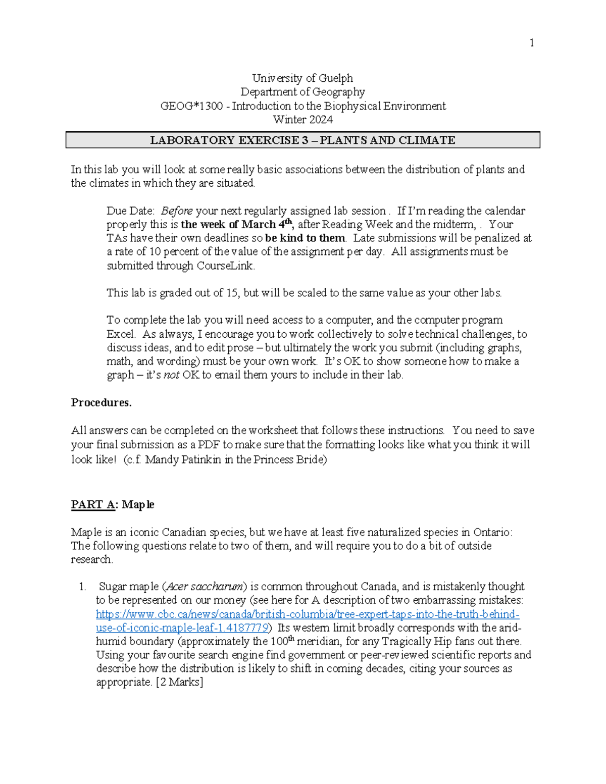Lab 3 Plants and Climate - University of Guelph Department of Geography ...