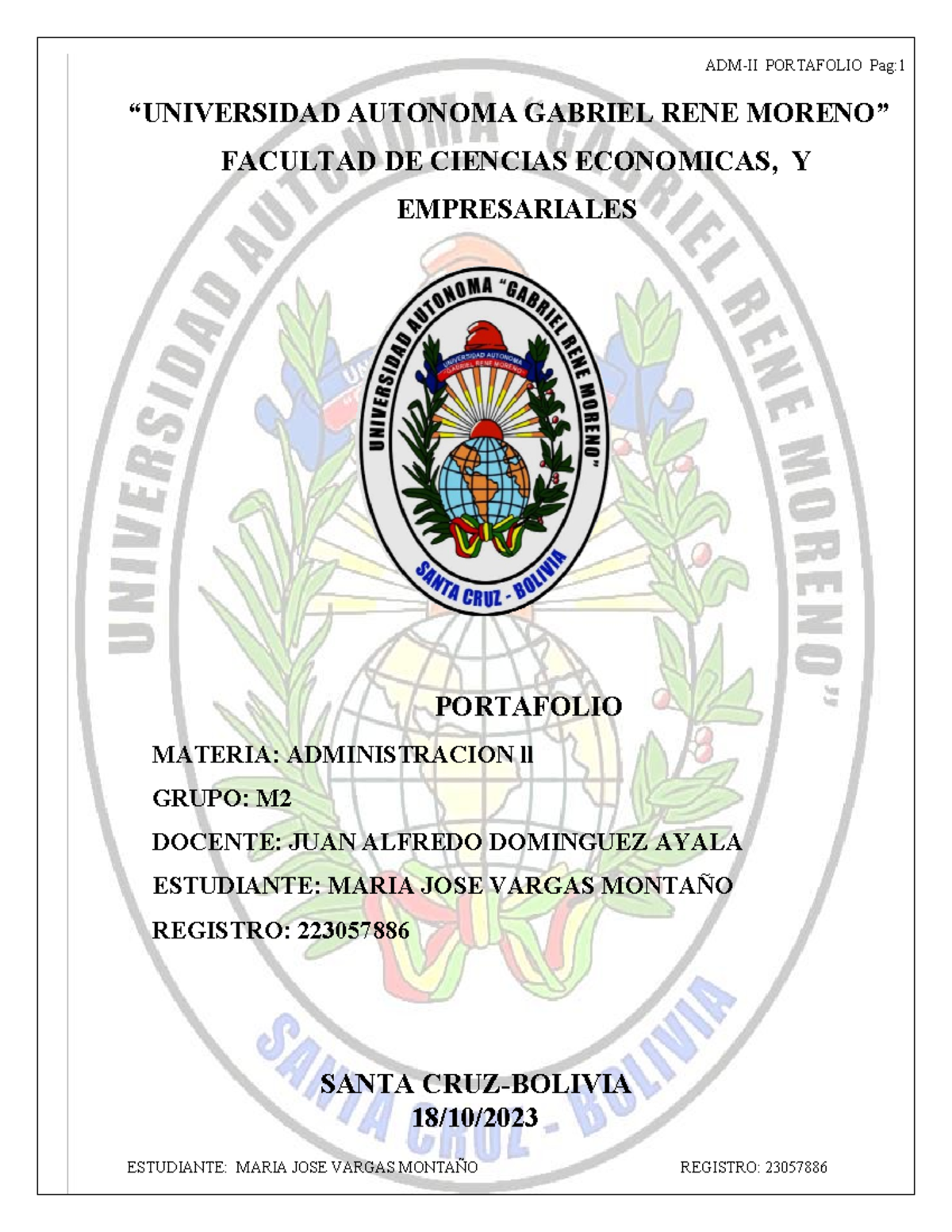 Portafolio majo - “UNIVERSIDAD AUTONOMA GABRIEL RENE MORENO” FACULTAD ...