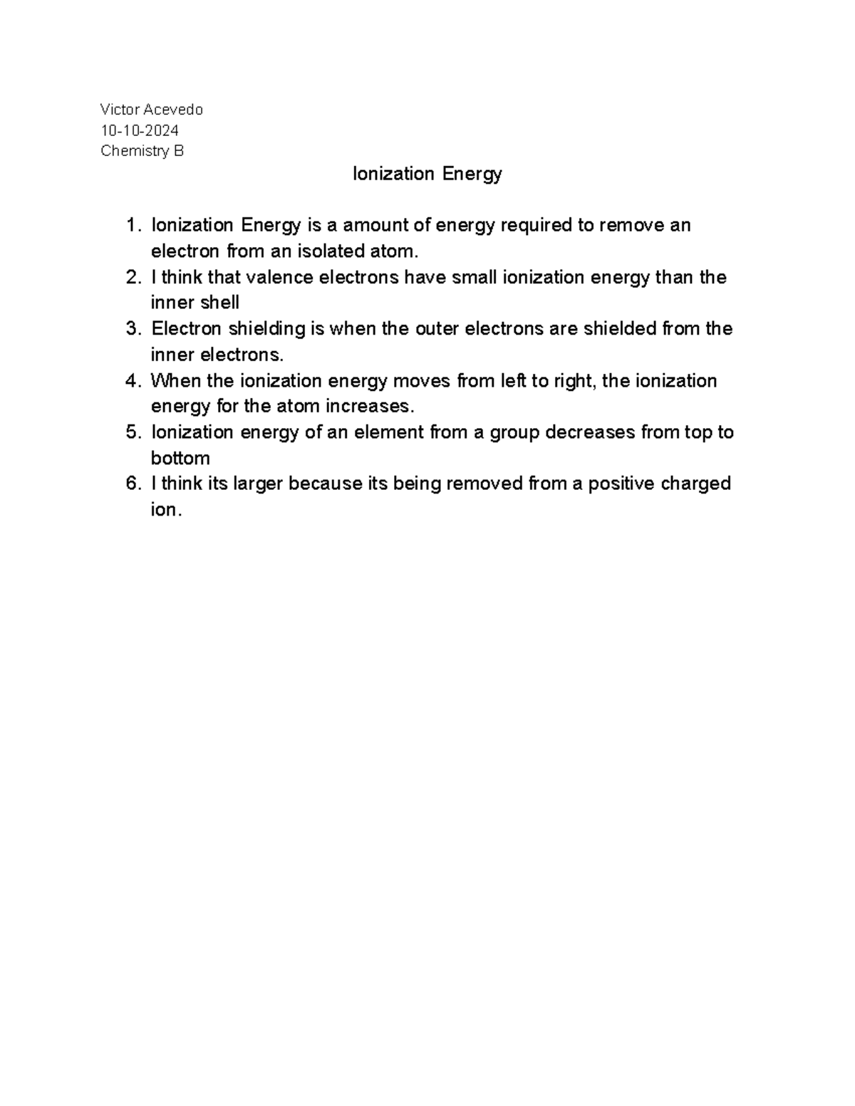 Ionization Energy - chemistry - Victor Acevedo 10-10- Chemistry B ...
