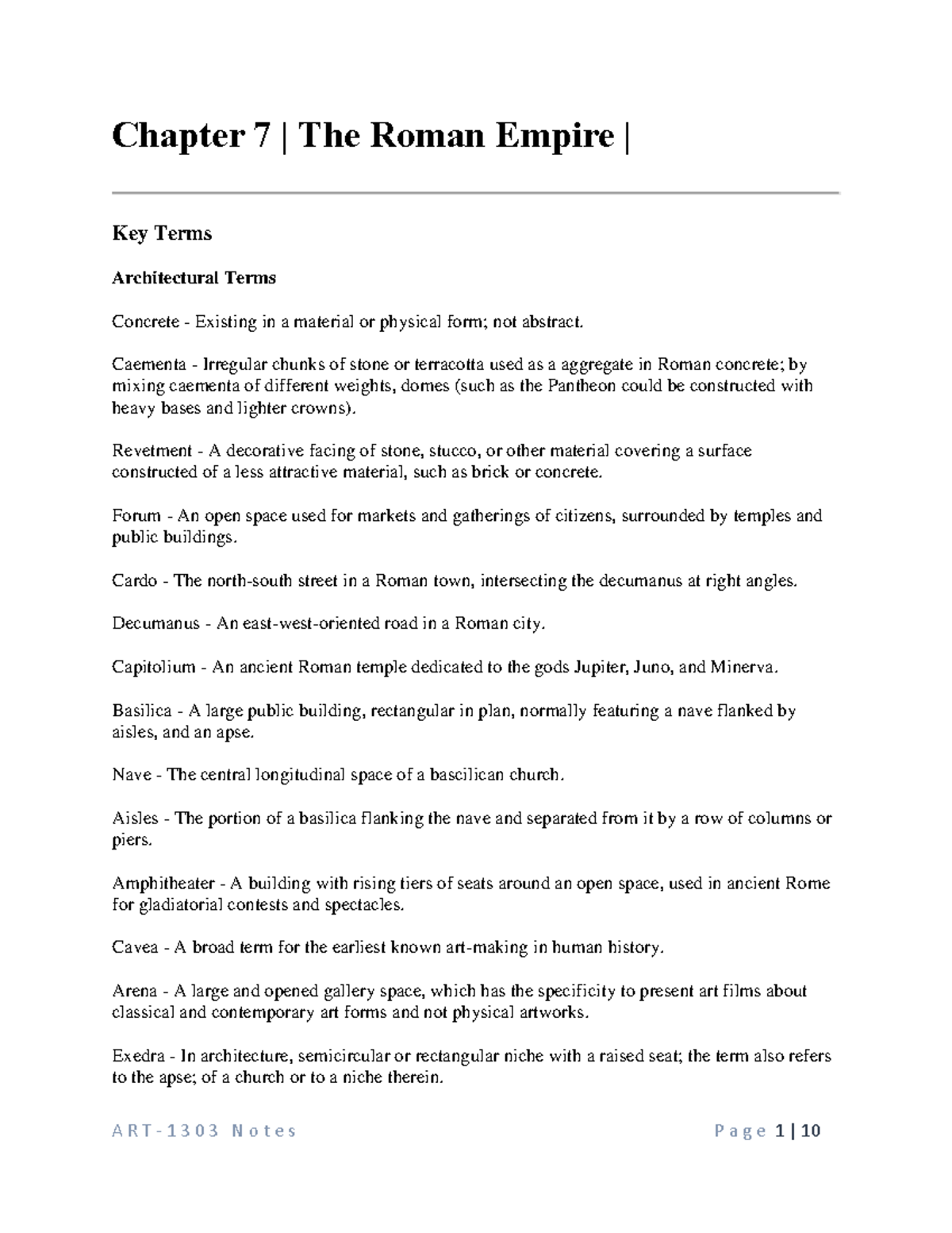 ART-1303 Notes (The Roman Empire) - Chapter 7 | The Roman Empire | Key ...