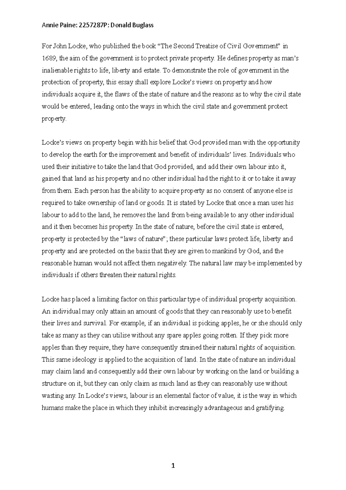 Formative Essay - Grade: C - Annie Paine: 2257287P: Donald Buglass For ...