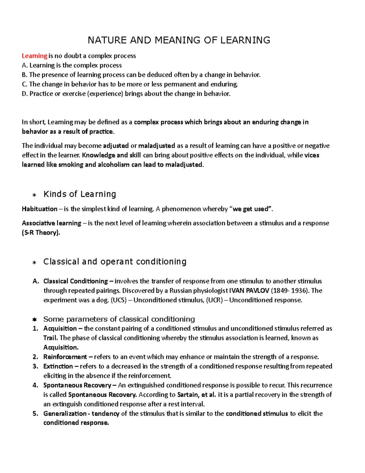 Learning, Memory, and Thinking - NATURE AND MEANING OF LEARNING ...