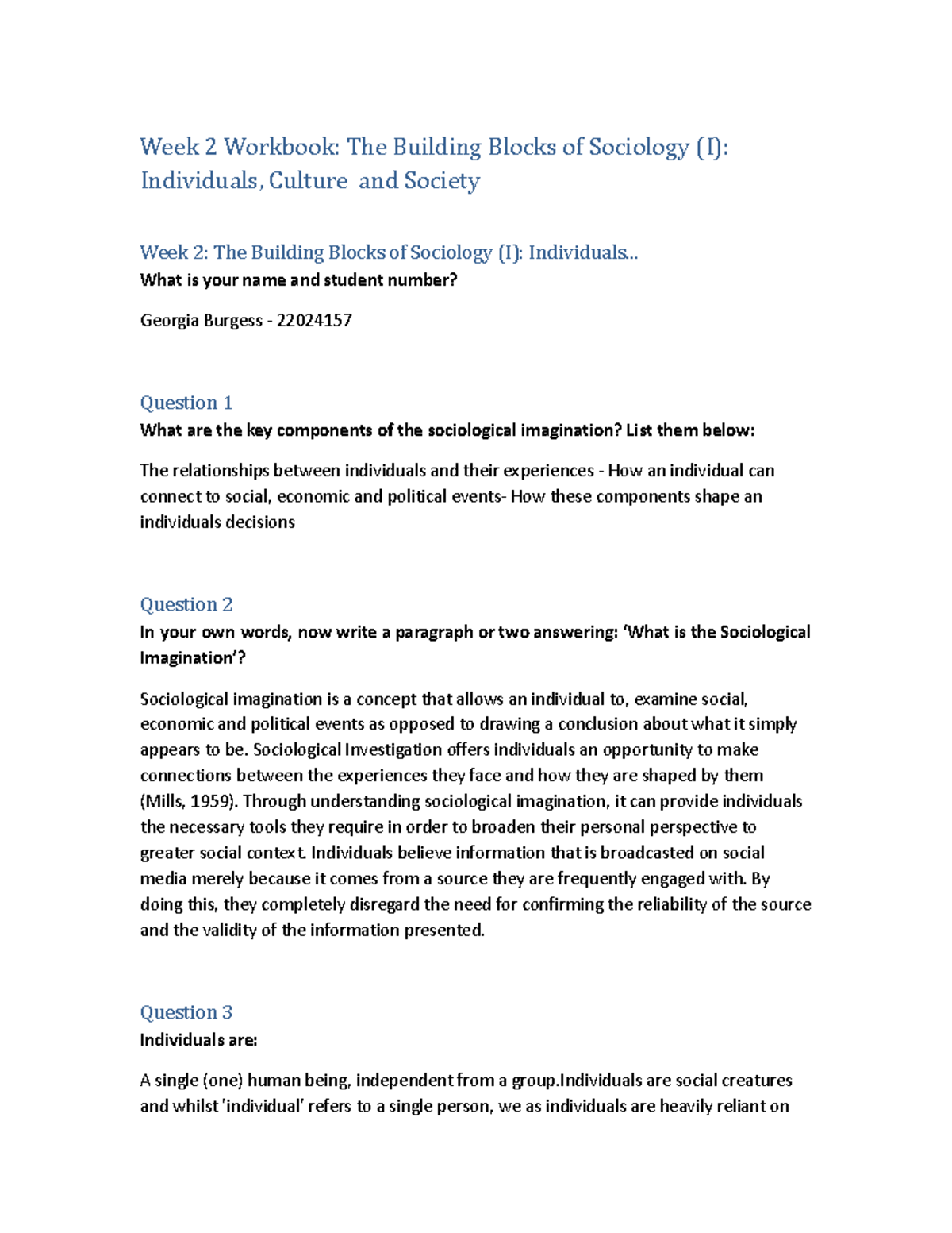 Assessment 1 Submission 1 - Weeks 2 3 4 - Week 2 Workbook: The Building ...