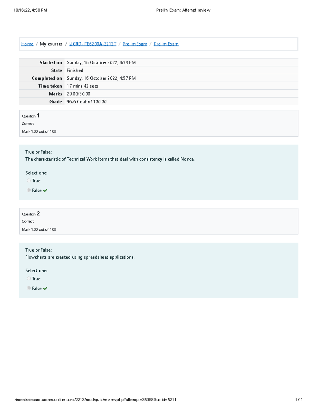 Computer Programming 1 Prelim Examination Attempt review no.20 ans- False - Home / My courses ...