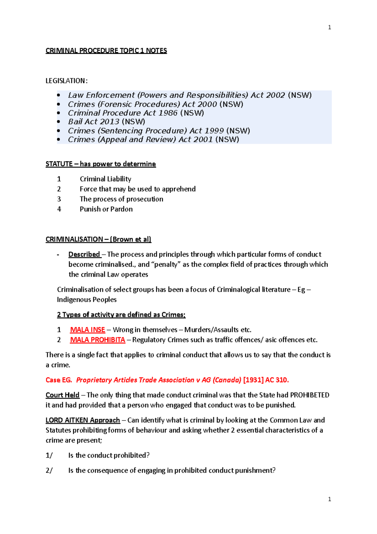 Criminal Procedure - Notes AND Readings - CRIMINAL PROCEDURE TOPIC 1 ...