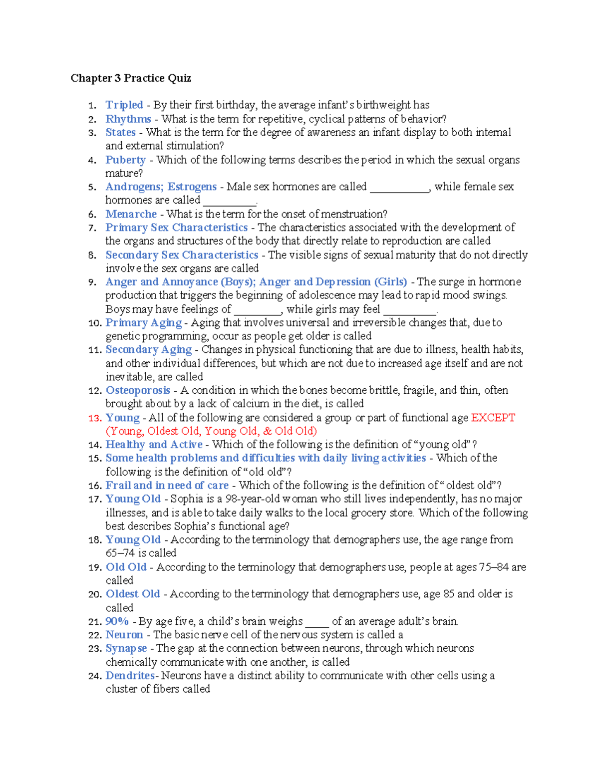 Human Growth & Develoment~Chapter 3 Practice Quiz - Chapter 3 Practice ...