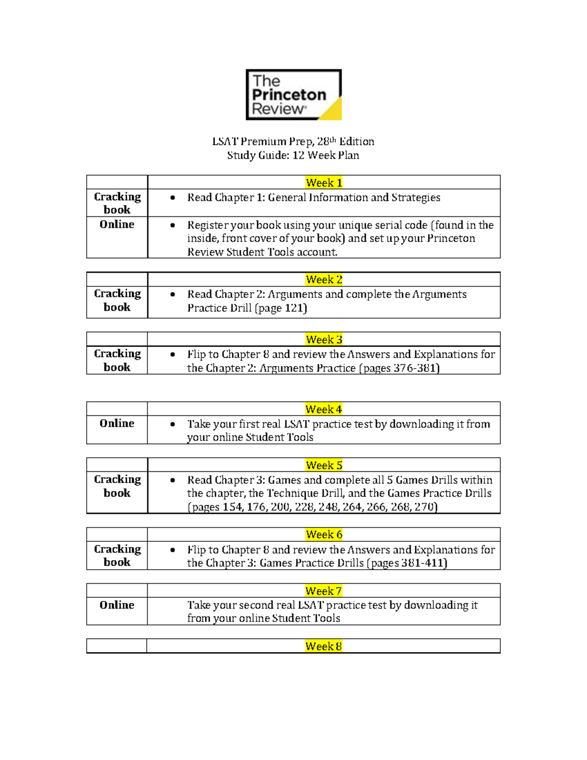 LSAT Prem Prep 28th Ed 12 week study guide - EDU T210A2 - Harvard - Studocu