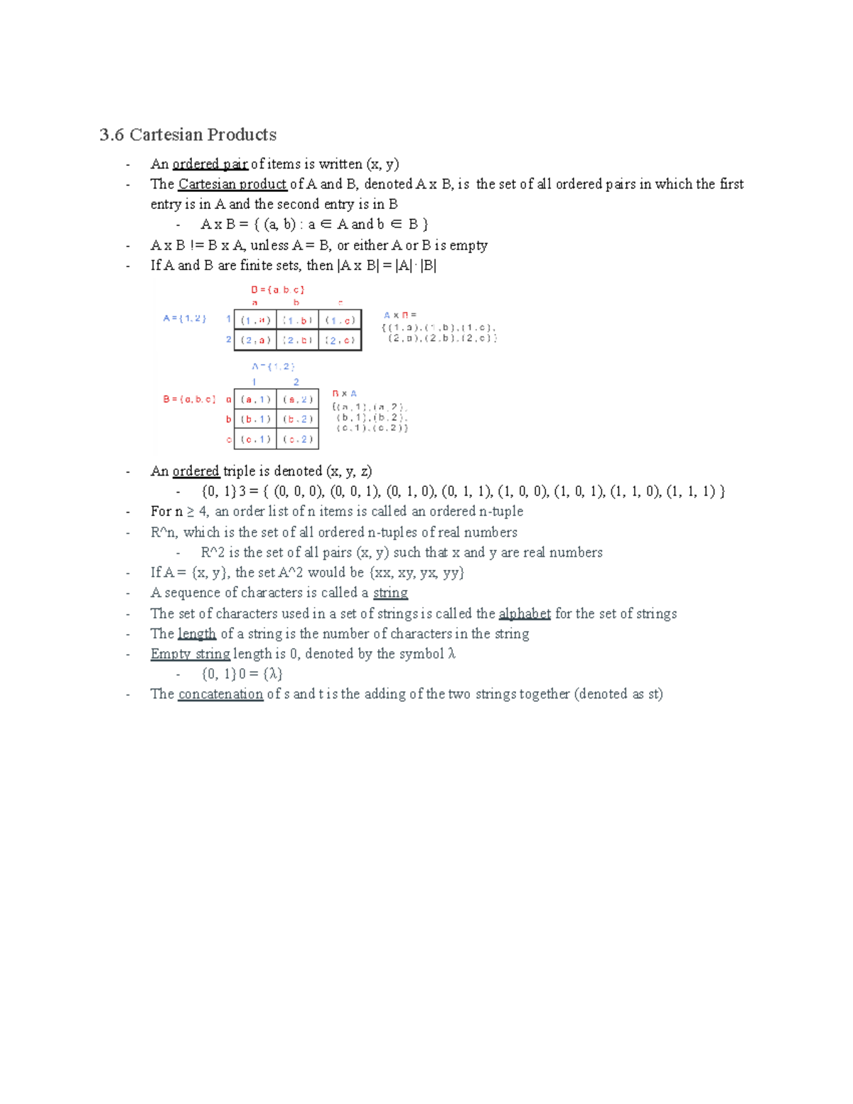3.6 Cartesian products - 3 Cartesian Products An ordered pair of items ...