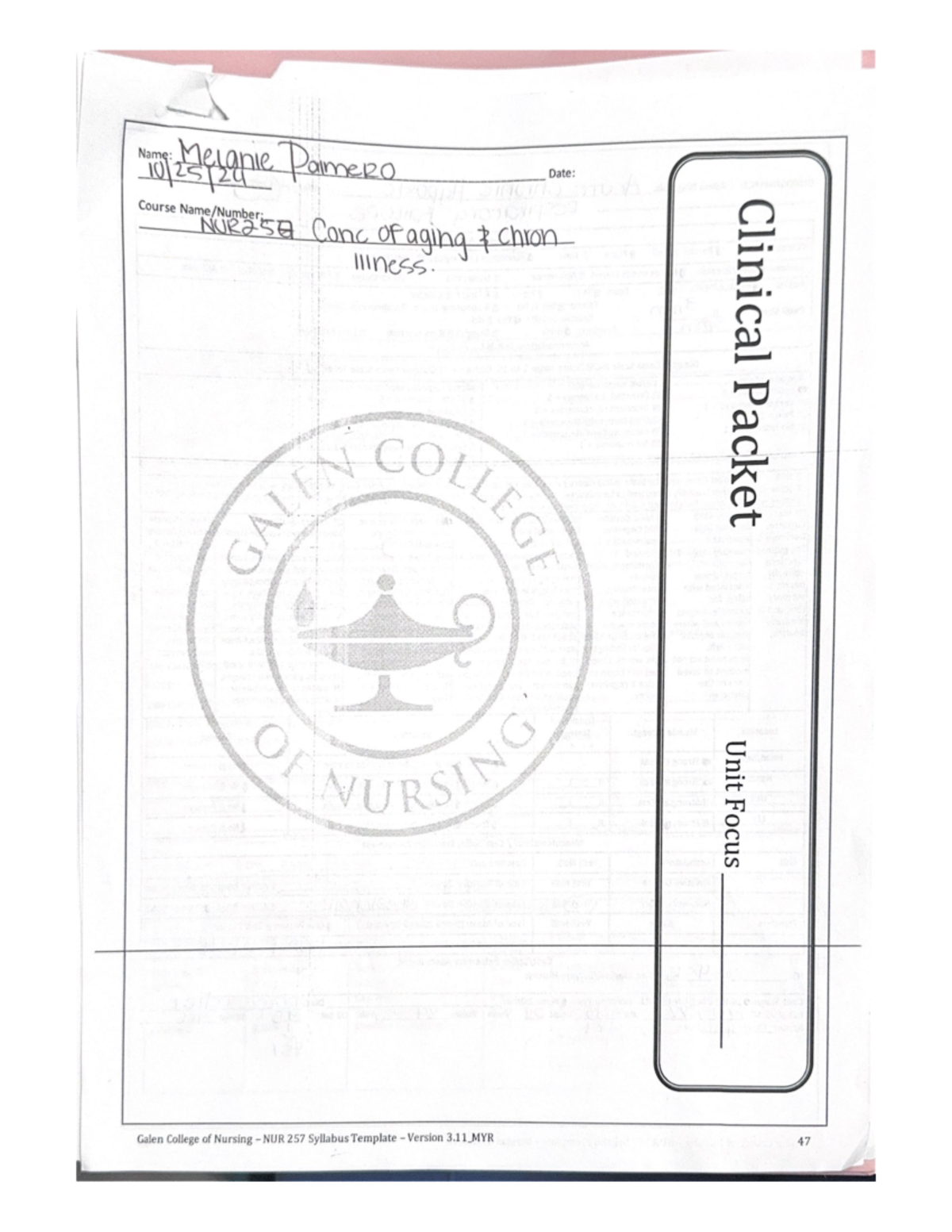 Nur257 Clinical Packet 10:25 - NUR257 - Studocu