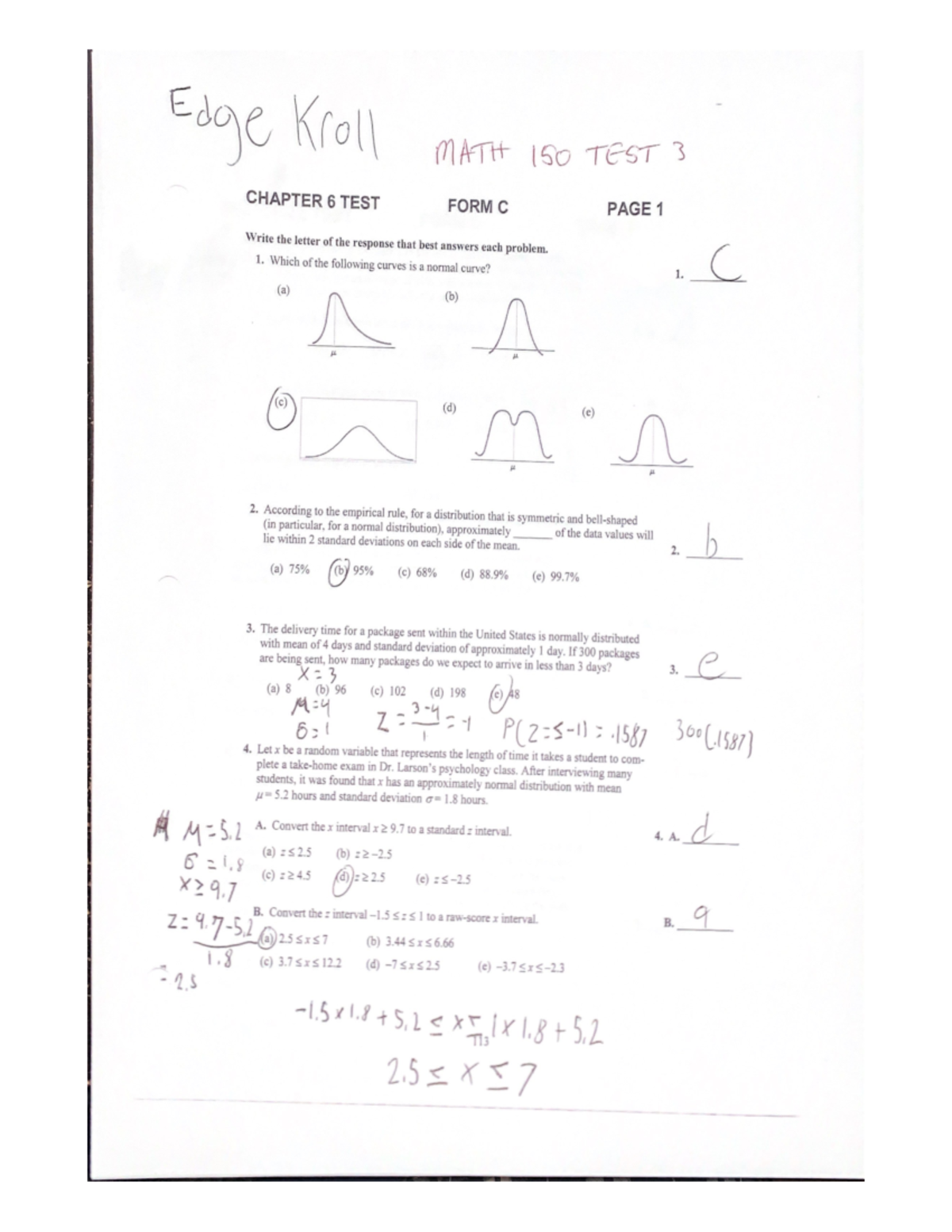 Chapter 6 TEST - Test Answers :) - MAT 150 01 - Studocu