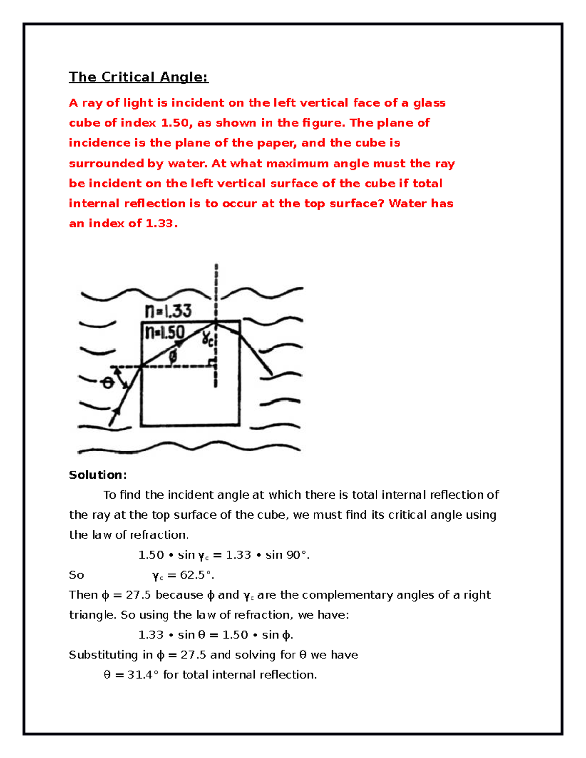 The Critical Angle - The plane of incidence is the plane of the paper ...