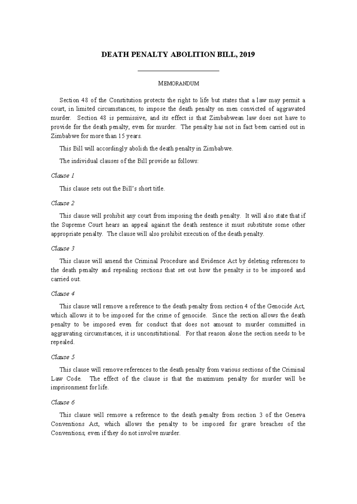 Veritas Death Penalty Abolition Bill 2019 .2 - DEATH PENALTY ABOLITION ...