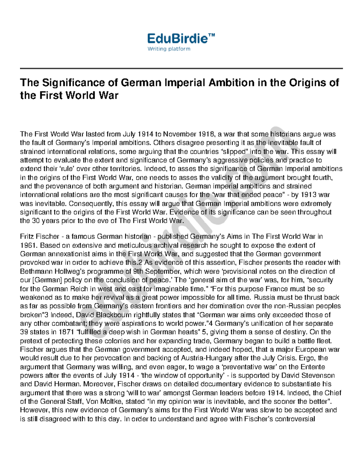 The Significance of German Imperial Ambition in the Origins of the ...