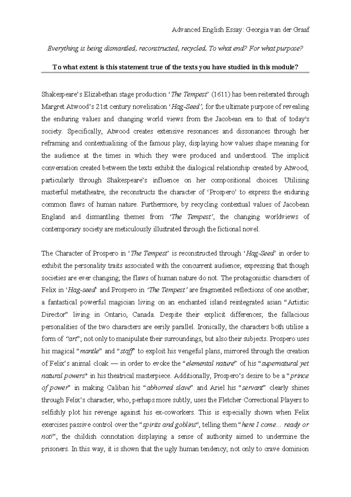 Assessment 2 - Textual Conversations - Advanced English Essay: Georgia ...