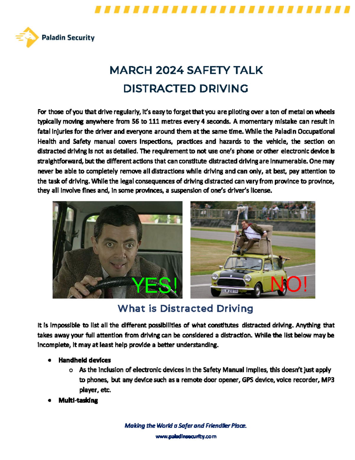 March 2024 Safety Talk Distracted Driving - HRMT 621 - Any additional ...