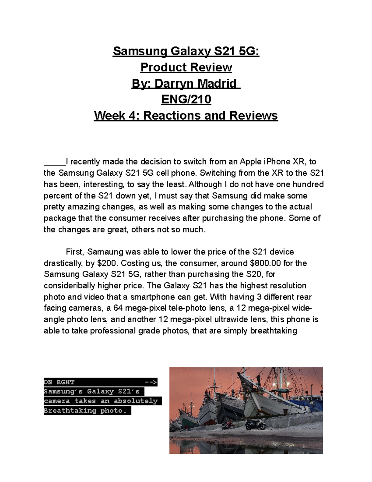 Product Review: Wk 4 Coursework- ENG/210 - Samsung Galaxy S21 5G ...