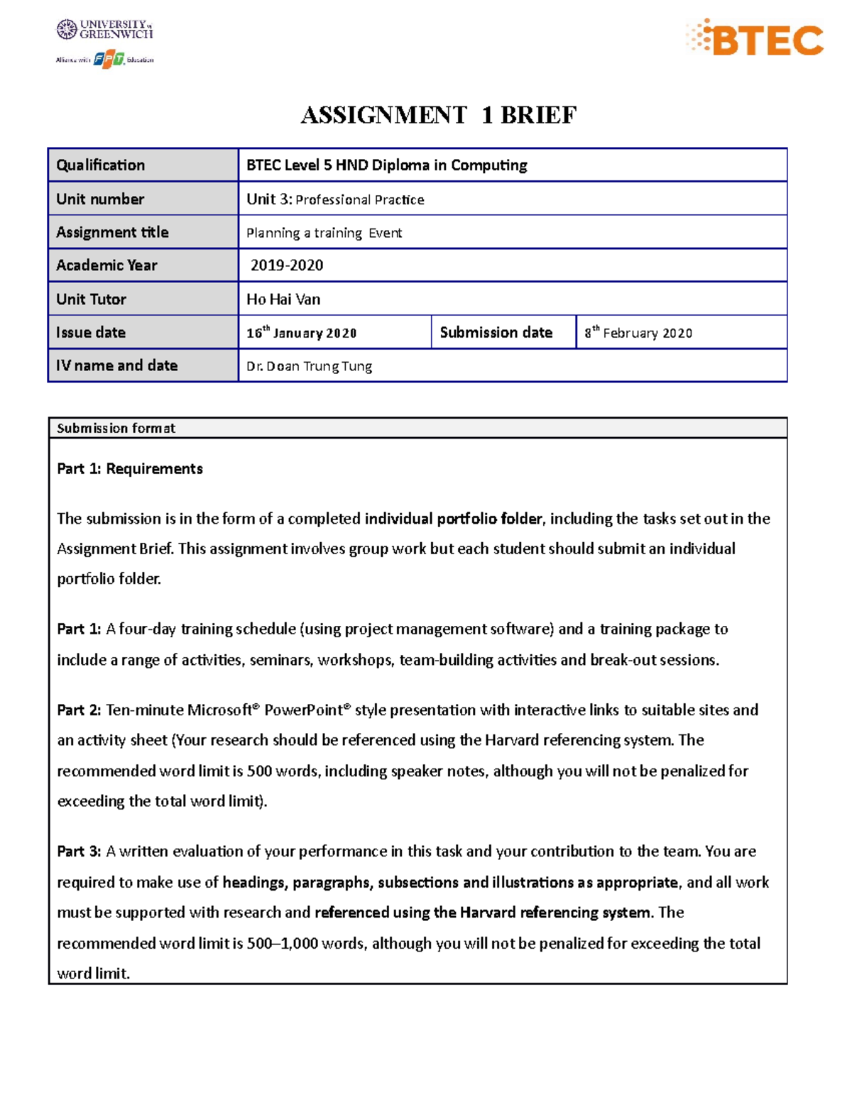 RQF-update Assignment 1 Brief-2020 - ASSIGNMENT 1 BRIEF Qualification ...