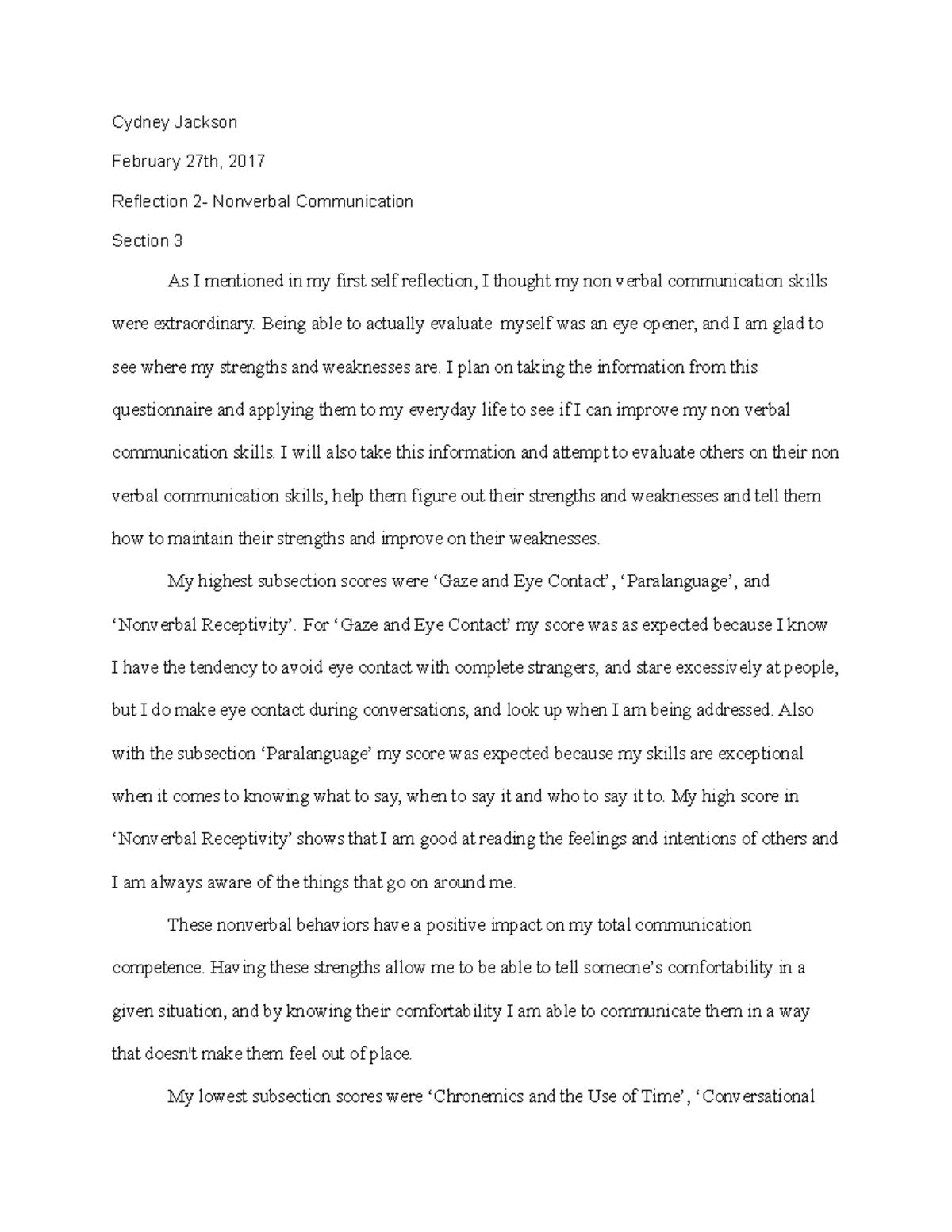 Reflection #2 Interpersonal Communication - Cydney Jackson February ...