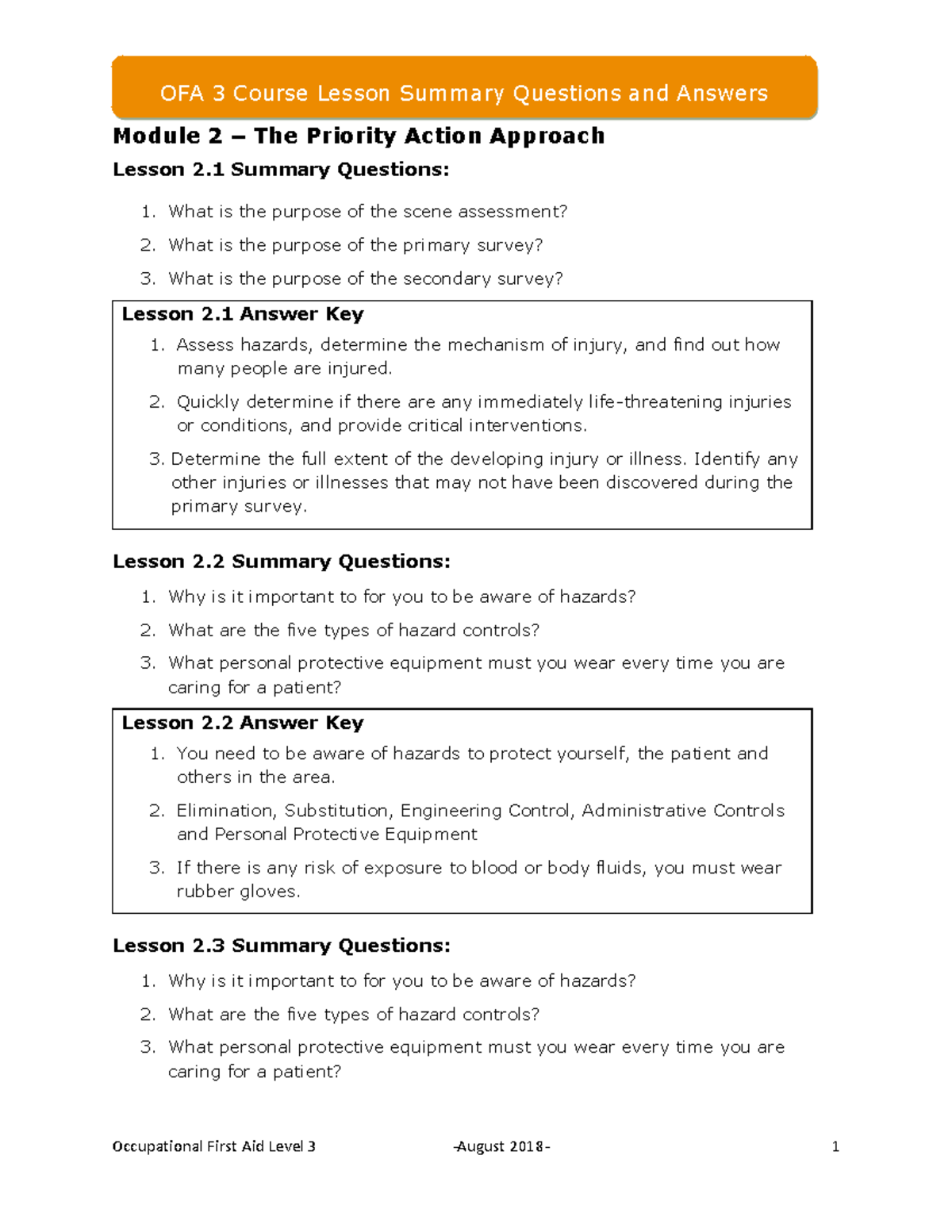 OFA3Dan Module Summary Questionsand Answers 1 - Module 2 – The Priority ...
