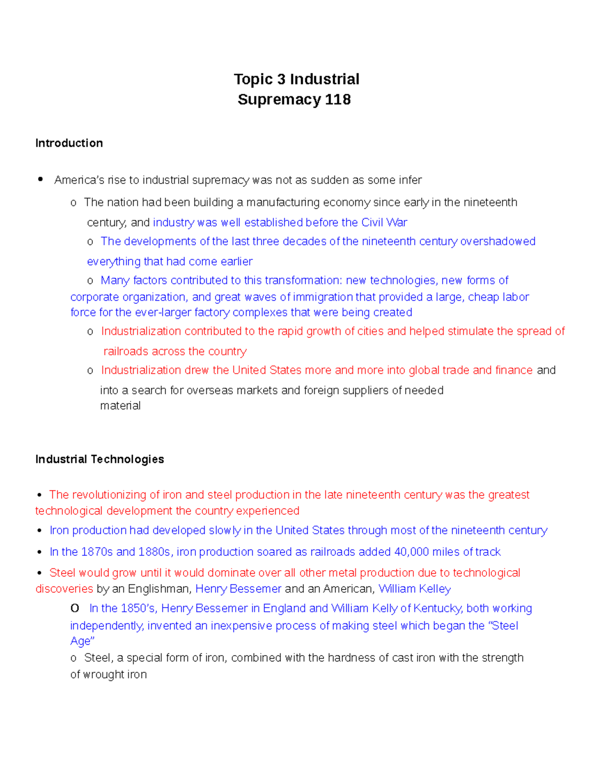 History Notes 3 - Topic 3 Industrial Supremacy 118 Introduction ...