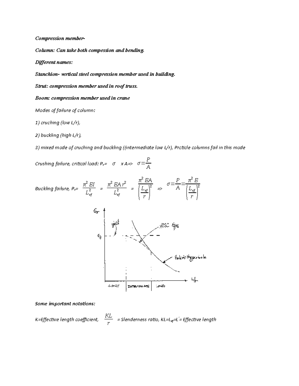 Column - Lecture notes 3-5 - Compression member- Column: Can take both ...