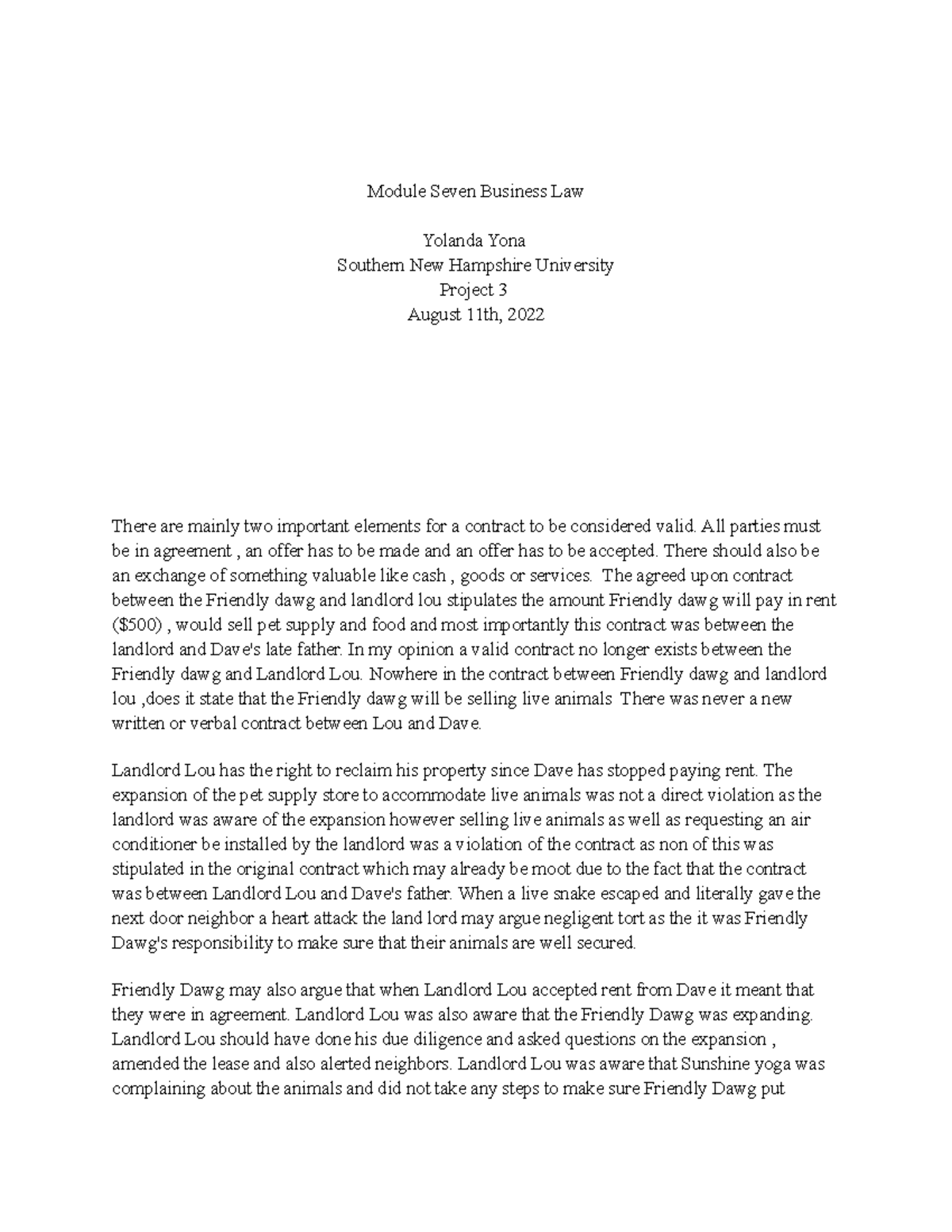 Module 6 - non applicable - Module Seven Business Law Yolanda Yona ...