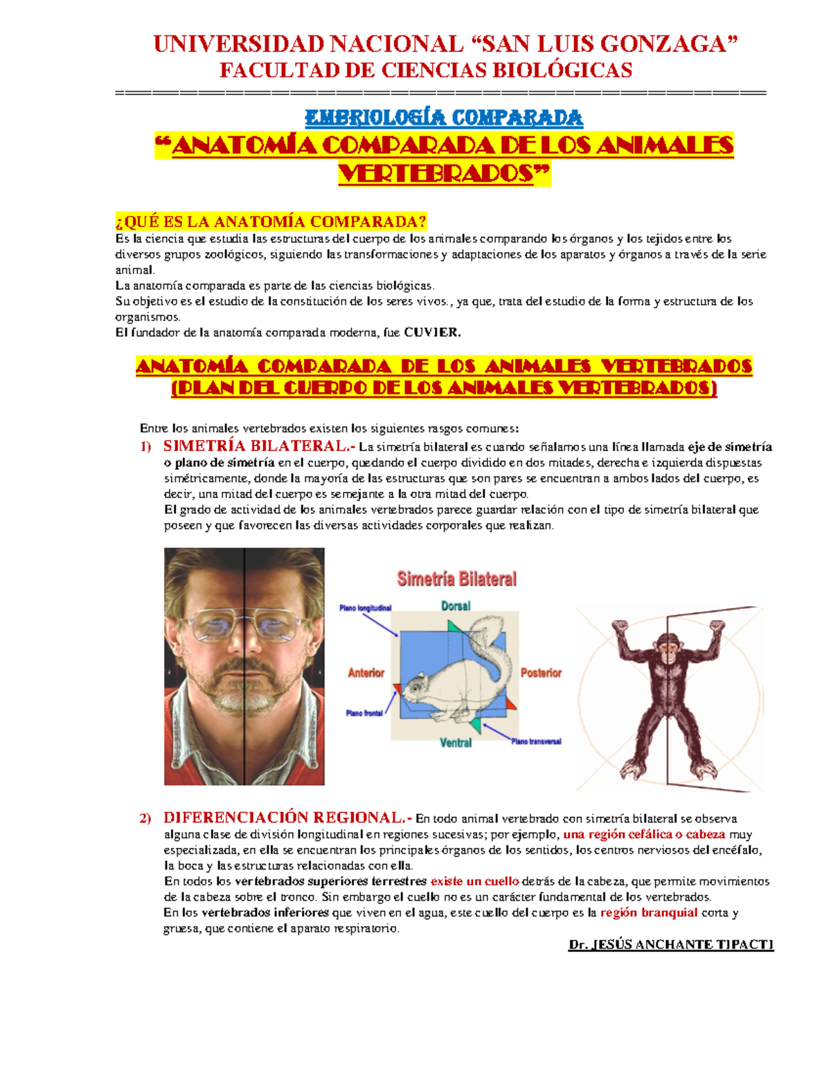 Clase 01-Anatomía Comparada de Vertebrado - UNIVERSIDAD NACIONAL “SAN ...