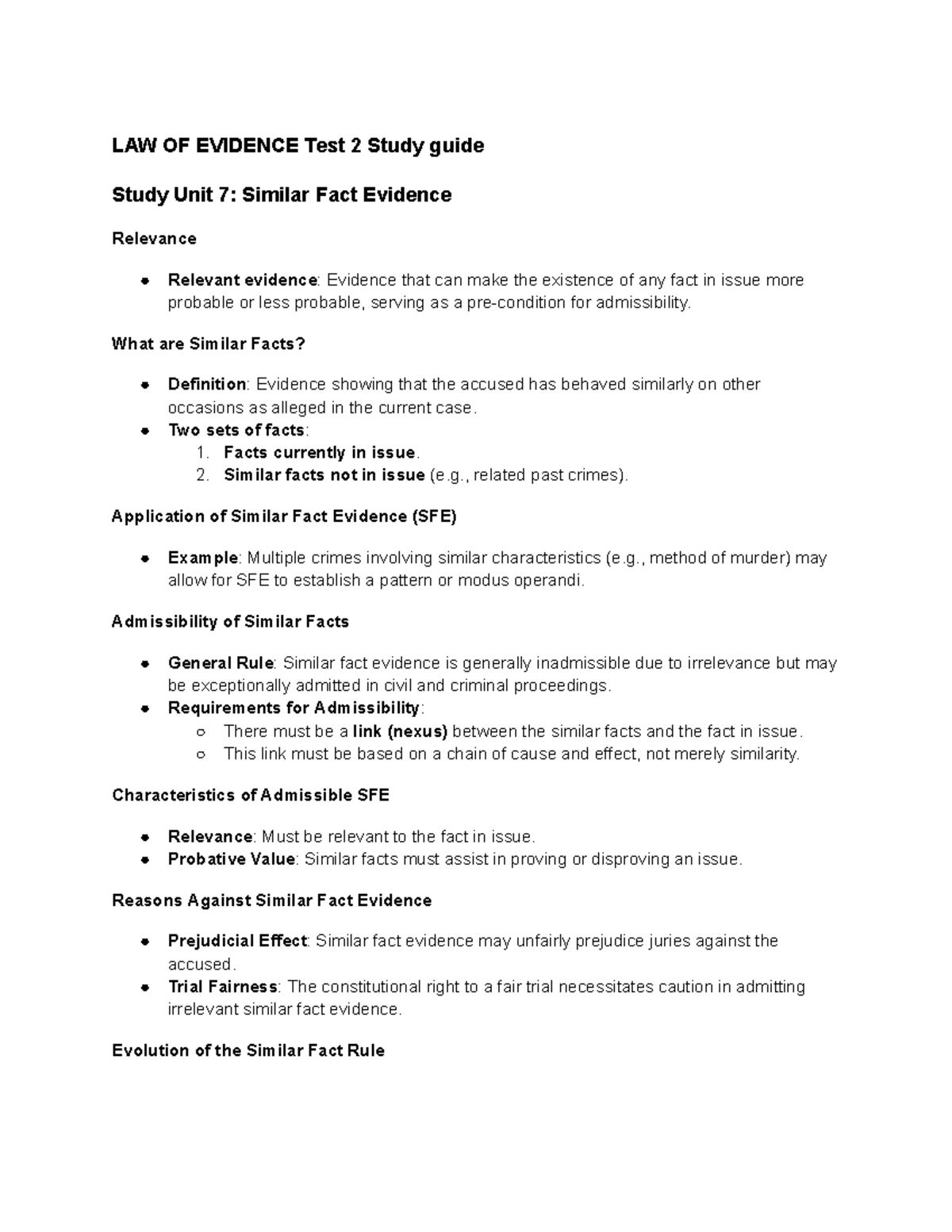 Summarised Slides - Notes - LAW OF EVIDENCE Test 2 Study guide Study ...
