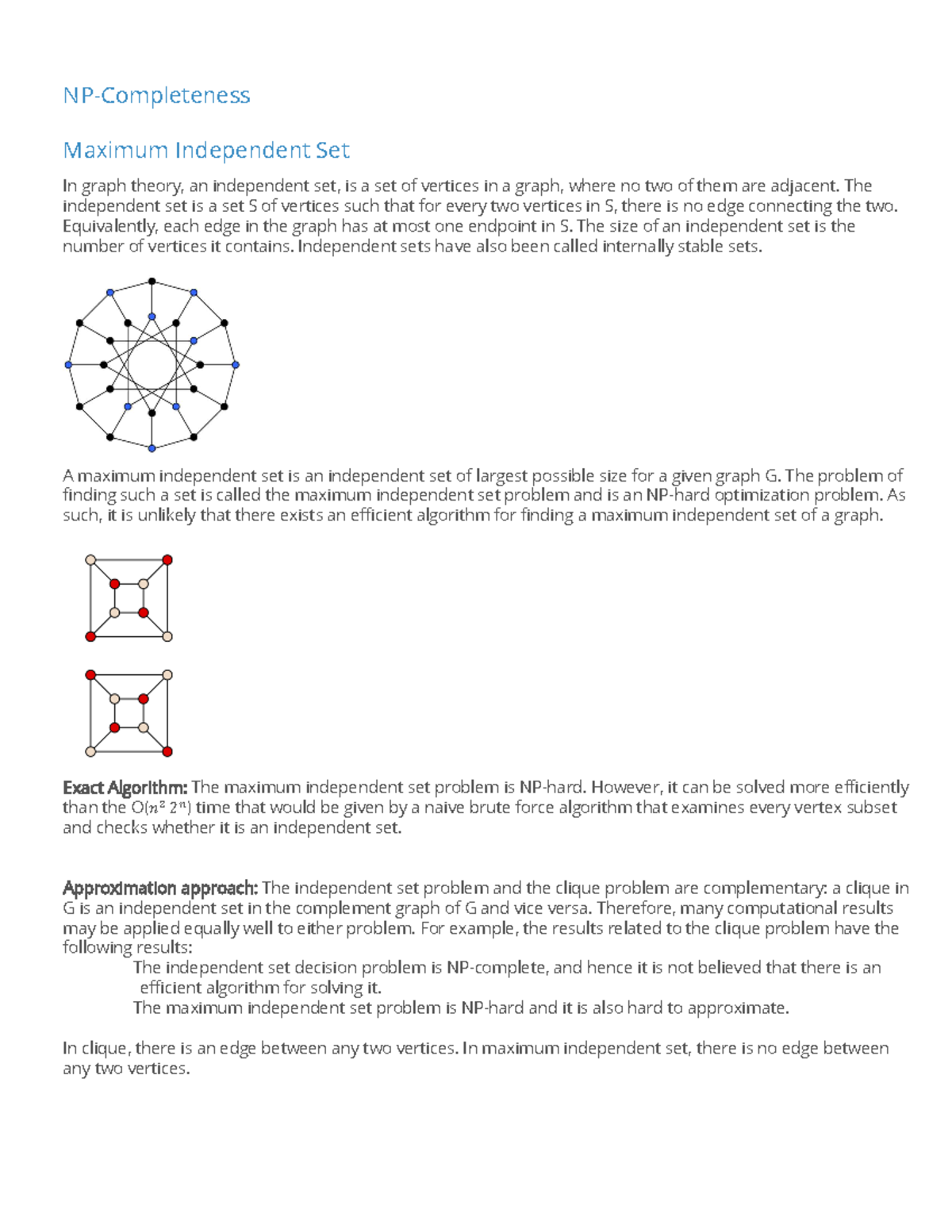 NP Completeness Continued - NP-Completeness Maximum Independent Set In ...