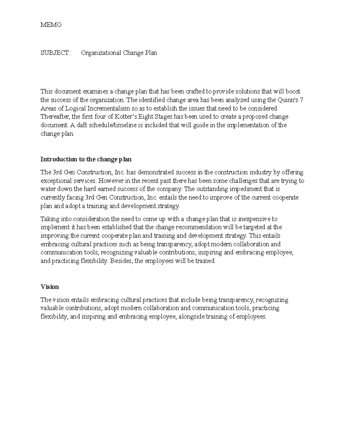 Organizational-change-plan - MEMO SUBJECT: Organizational Change Plan ...