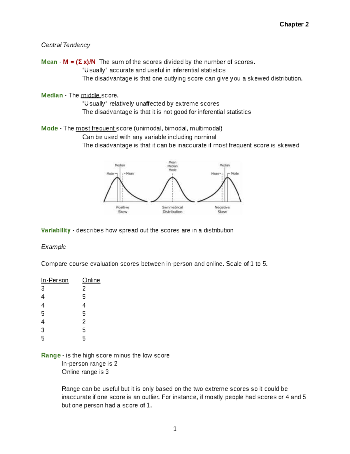 Chapter 2 Behavioral Statistics - Google Docs - Central Tendency Mean ...
