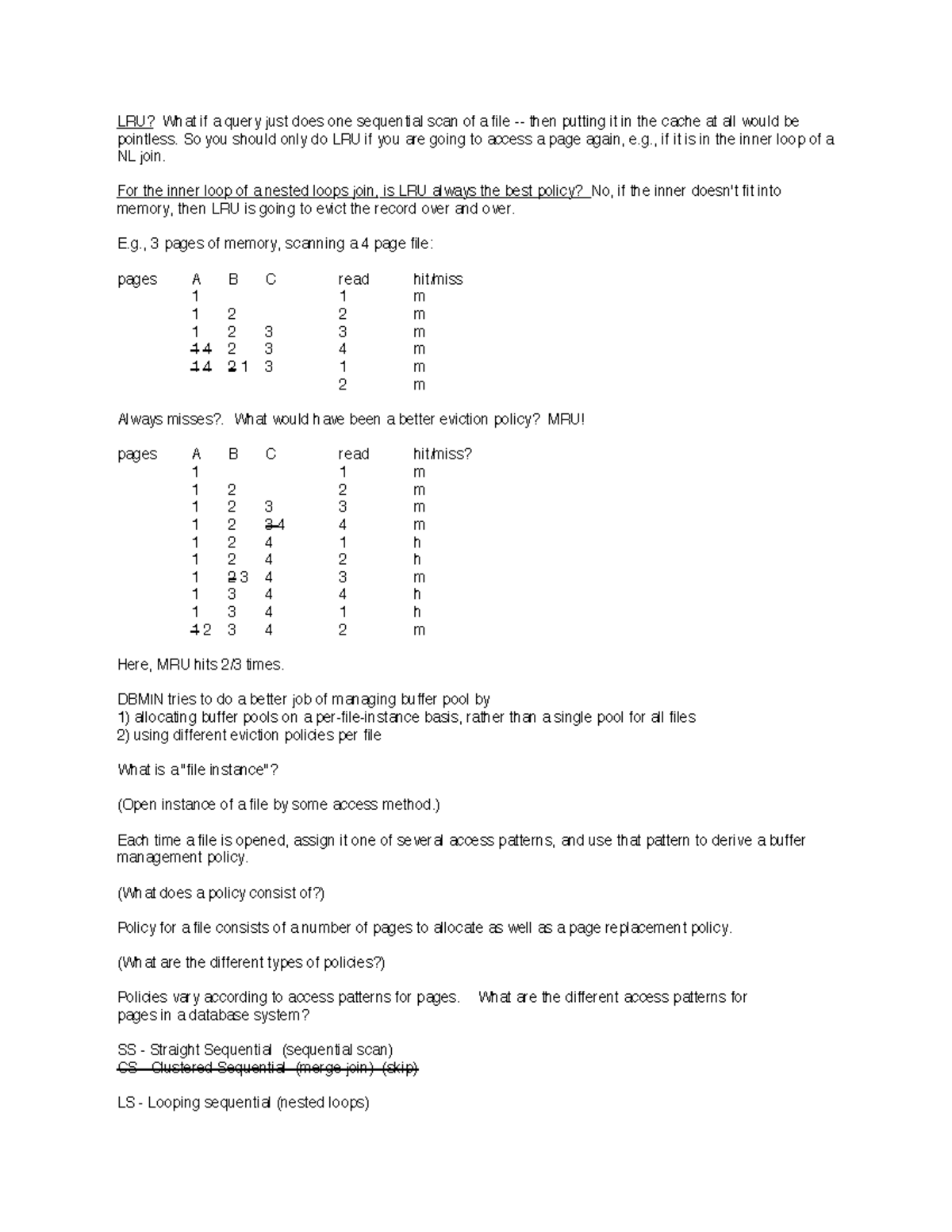 Mit6 830f10 Lec07b Lecture Notes 2 Lru What If A Query Just Does One Sequential Scan Of A