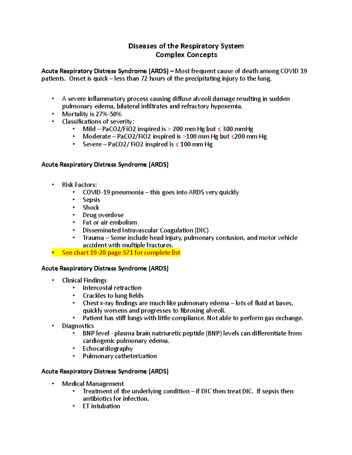 Diseases of the Respiratory System Lecture Notes - Diseases of the ...
