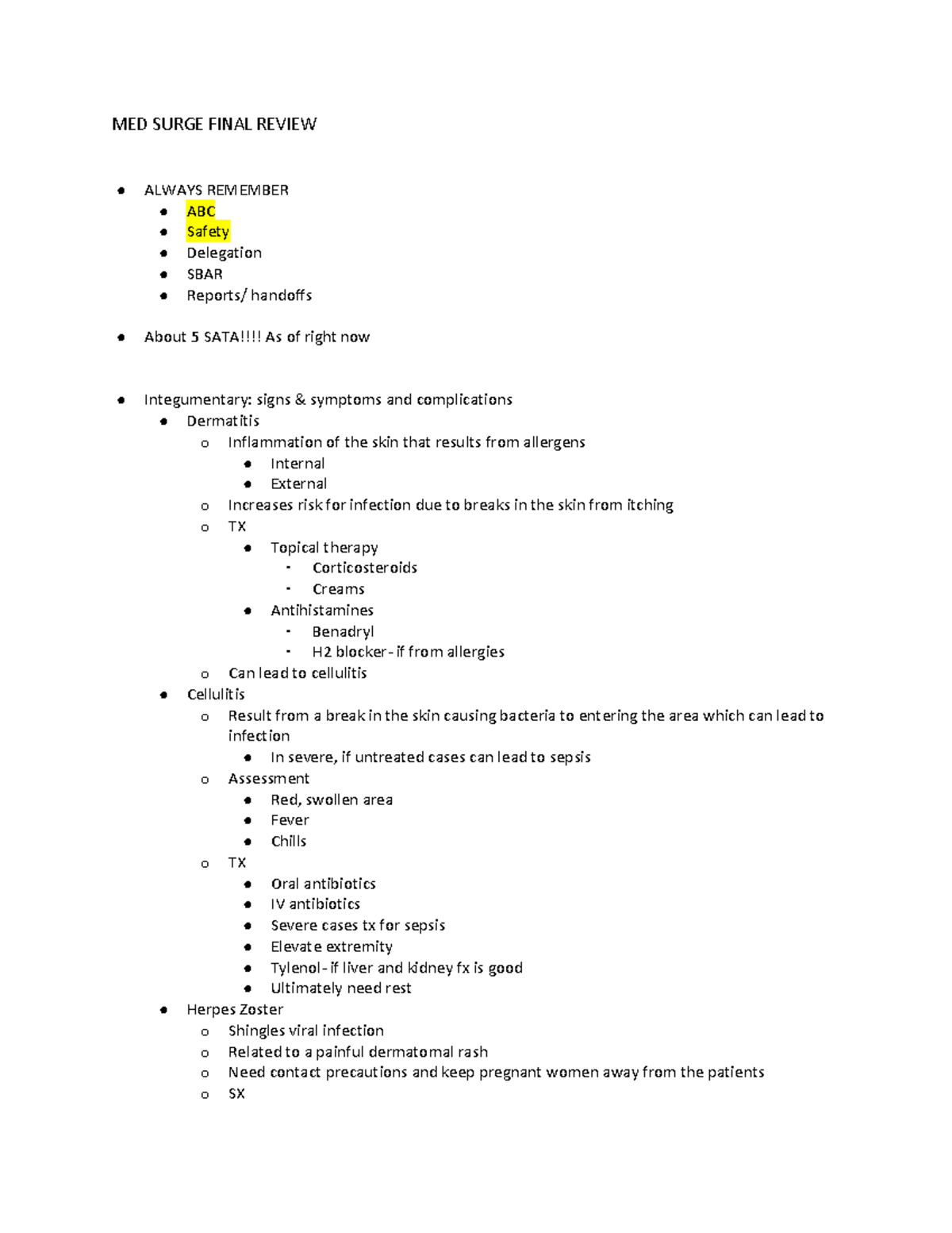 MED Surge Final Review - Lecture notes - MED SURGE FINAL REVIEW ALWAYS ...