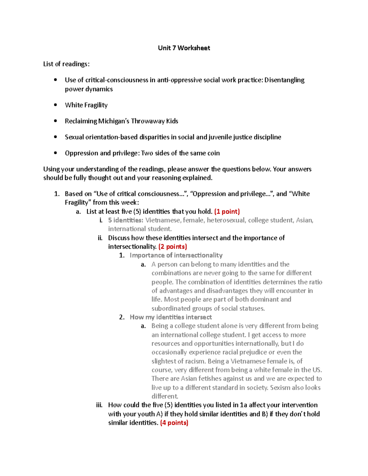 Unit 7 Worksheet - Adolescent Diversion Program; white fragility ...