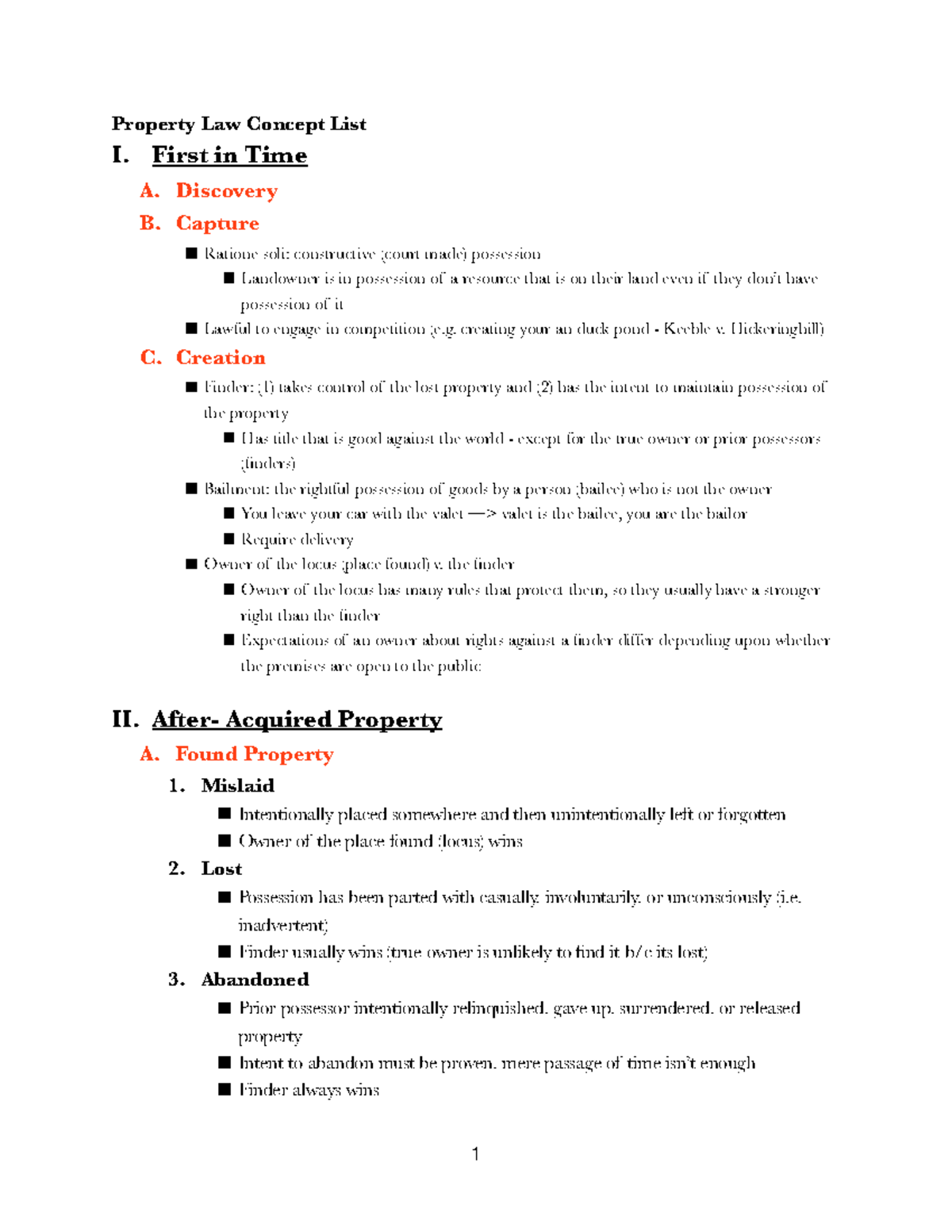Property Outline 2 - Property Law Concept List I. First in Time A ...