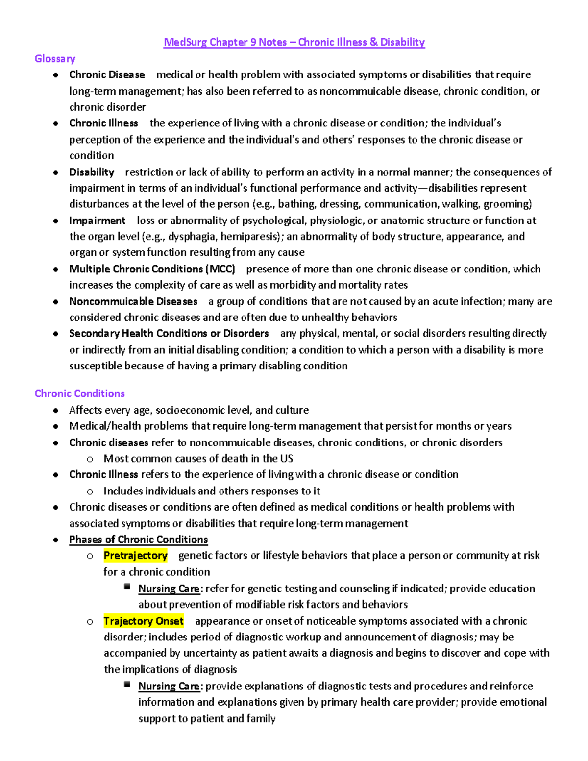 Med Surg Chapter 9 Notes – Chronic Illness - MedSurg Chapter 9 Notes ...