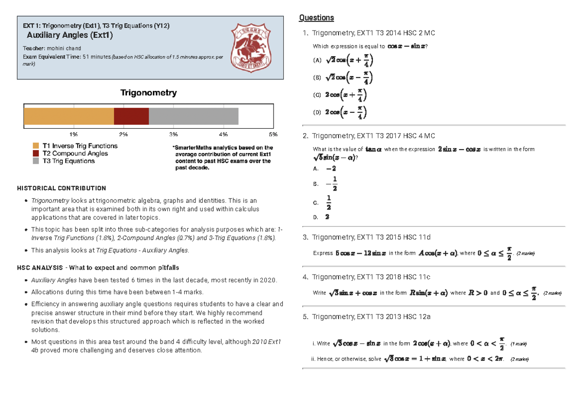 Auxilliary angles - EXT 1: Trigonometry (Ext1), T3 Trig Equations (Y12 ...